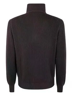 FILIPPO DE LAURENTIIS Ribbed High-neck Quarter-zip Sweater - Brown