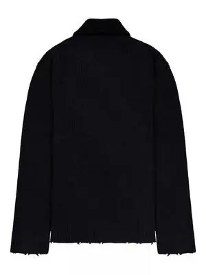 LANEUS Shawl Collar Frayed Knit Sweater - Blue