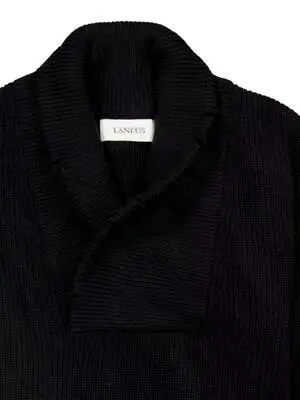LANEUS Shawl Collar Frayed Knit Sweater - Blue