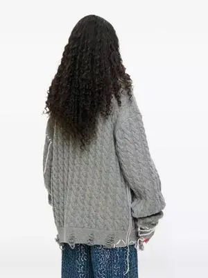 CHARLES JEFFREY Lambswool Blend Cable Knit V-neck Sweater