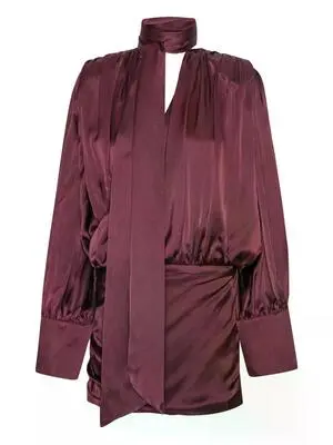 ROTATE BY BIRGER CHRISTENSEN V-neck Ruched Mini Dress With Scarf Detail - Red