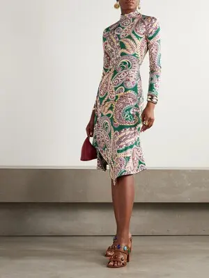 Etro Asymmetric Paisley-print Stretch-jersey Dress