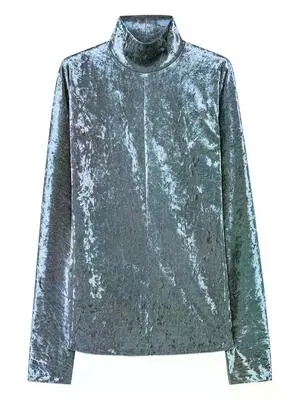 FORTE_FORTE Crushed Velvet High Neck Top - Blue