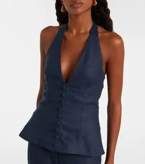 Faithfull The Brand Marie Linen Vest - Blue