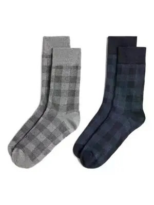 Woolrich Check Pattern Crew Socks - Grey