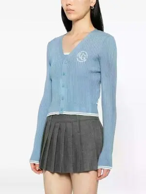 CHOCOOLATE Ribbed Knit Cardigan Set With Embroidered Logo
