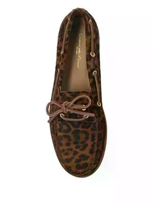 GIANVITO ROSSI Leopard Print Lace-up Boat Shoes - Brown