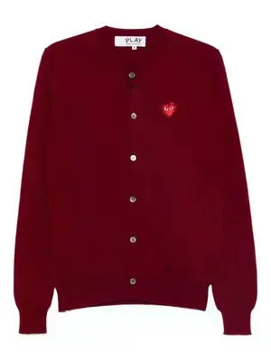 Play Comme Des Garcon Heart Emblem Rhinestone Embellishment Cardigan - Red