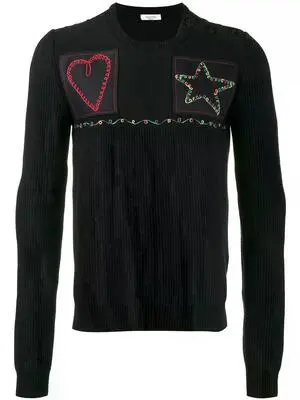 Valentino Garavani Fisherman Knit Sweater With Embroidered Motifs - Blue