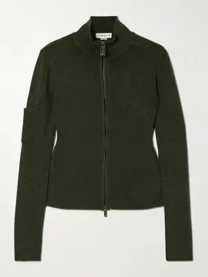 Victoria Beckham Merino Wool-blend Zip-up Sweater - Green