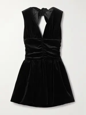 PATOU Ruched Cotton-velvet Mini Dress - Black