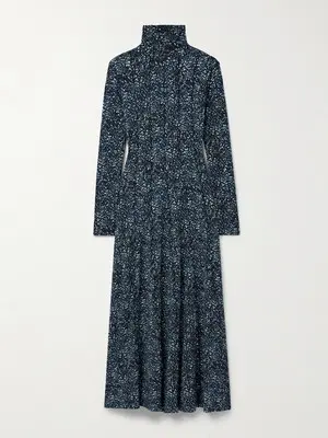 Proenza Schouler White Label Mabel Cheetah-print Jersey Turtleneck Maxi Dress - Blue