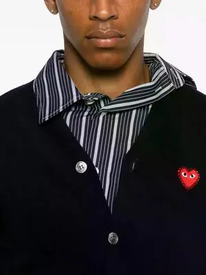 Play Comme Des Garcon V-neck Logo Patch Cardigan - Blue