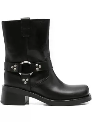 P.a.r.o.s.h Leather Buckle Strap Boots - Black