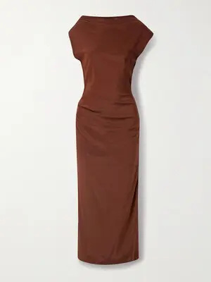 Proenza Schouler Tasa Draped Crepe De Chine Midi Dress - Brown