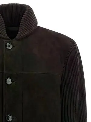 Brioni Ribbed-sleeve Suede Bomber Jacket - Brown