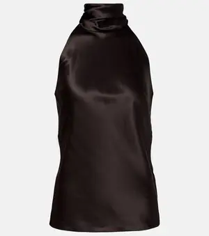 Ralph Lauren Chilton Halterneck Silk-blend Top - Brown