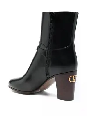 Valentino Garavani Leather Buckle Ankle Boots - Black