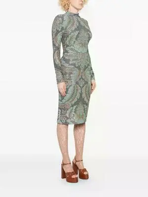 Etro High-neck Floral-pattern Lurex Dress - Blue