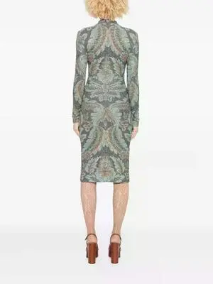 Etro High-neck Floral-pattern Lurex Dress - Blue