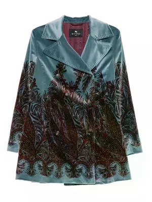 Etro Floral-print Velvet Double-breasted Jacket - Blue
