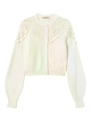 TWINSET Crochet Detail Ribbed Cardigan - Neutrals