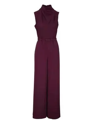 Adam Lippes Cowl Neck Belted Wide Leg Jumpsuit - Red