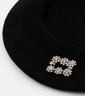 ROGER VIVIER Embellished Wool Beret - Black
