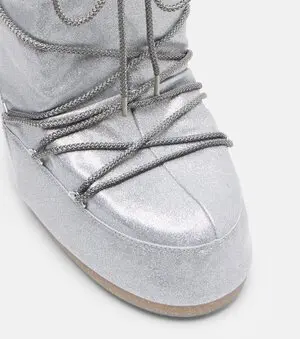 Moon Boot Icon Glitter Knee-high Lace-up Boots - Silver
