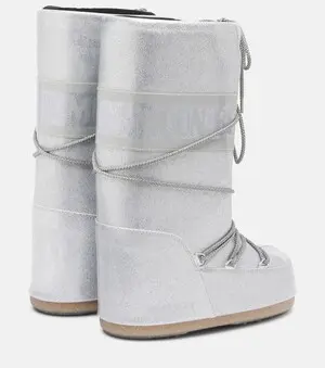 Moon Boot Icon Glitter Knee-high Lace-up Boots - Silver