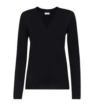 Brunello Cucinelli Cashmere Silk Blend V-neck Sweater - Black