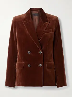 NILI LOTAN Veda Double-breasted Cotton-blend Velvet Blazer - Brown
