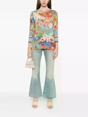 Johnny Was Janie 3/4 Sleeve Crew Neck T-shirt With Floral Print