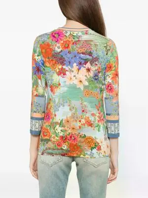 Johnny Was Janie 3/4 Sleeve Crew Neck T-shirt With Floral Print