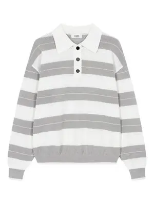 STUDIO TOMBOY Striped Long-sleeve Polo Shirt - Grey