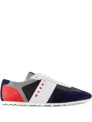Marni Panelled Suede And Leather Sneakers - Blue