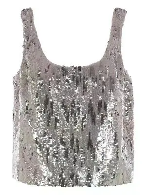 Elie Saab Sequin Embellished Scoop Neck Top - Silver