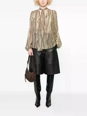 TWINSET Animal Print Tie Neck Balloon Sleeve Blouse