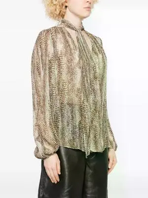 TWINSET Animal Print Tie Neck Balloon Sleeve Blouse