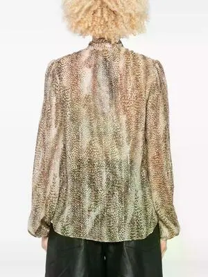 TWINSET Animal Print Tie Neck Balloon Sleeve Blouse