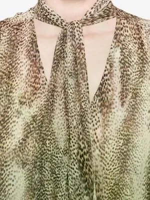 TWINSET Animal Print Tie Neck Balloon Sleeve Blouse