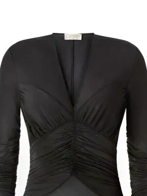 GENNY V-neck Ruched Bodysuit - Black