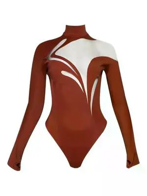 MUGLER High Neck Bodysuit - Brown
