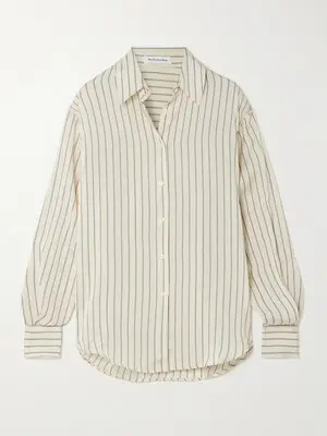 THE FRANKIE SHOP Peri Pinstriped Satin Shirt - Neutrals