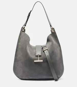 TOM FORD Tara Large Suede Crossbody Bag Grey