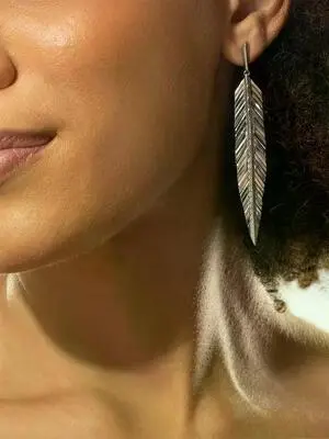 CADAR 18kt White Gold Feather Drop Earrings - Silver