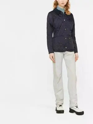 Barbour Diamond Quilted Jacket With Corduroy Collar - Blue