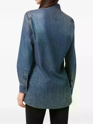 Philipp Plein Embellished Distressed Denim Shirt - Blue
