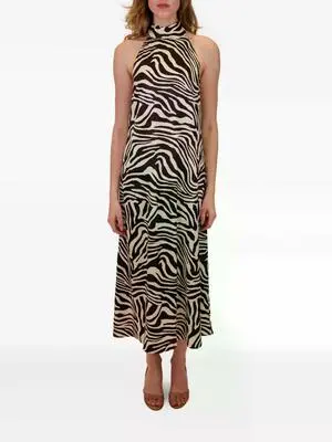 Azeeza Meera Zebra-pattern Halterneck Midi Dress