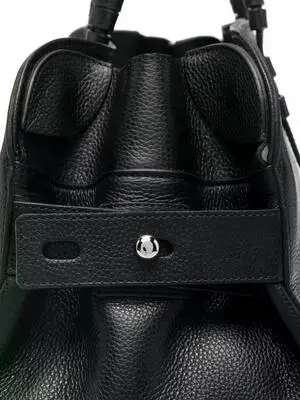 Casadei Embossed Logo Leather Tote Bag - Black